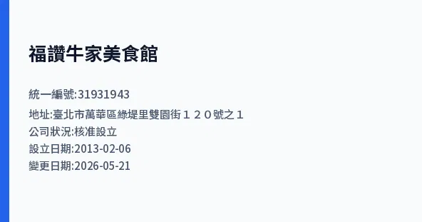 福讚牛家美食館的照片-統編 31931943(臺北市) 公司登記資料與營業項目詳細圖表