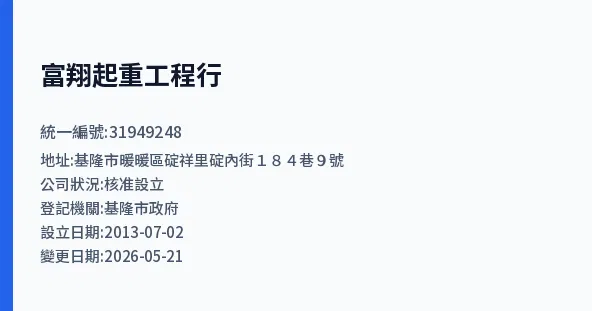 富翔起重工程行的照片-統編 31949248(基隆市) 公司登記資料與營業項目詳細圖表