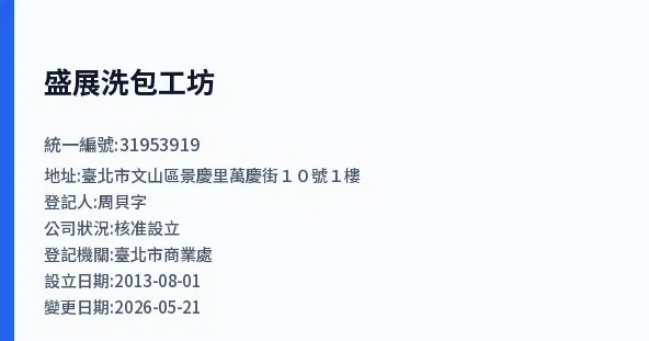 盛展洗包工坊的照片-統編 31953919(臺北市) 公司登記資料與營業項目詳細圖表