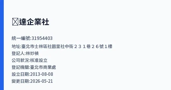 勲達企業社的照片-統編 31954403(臺北市) 公司登記資料與營業項目詳細圖表