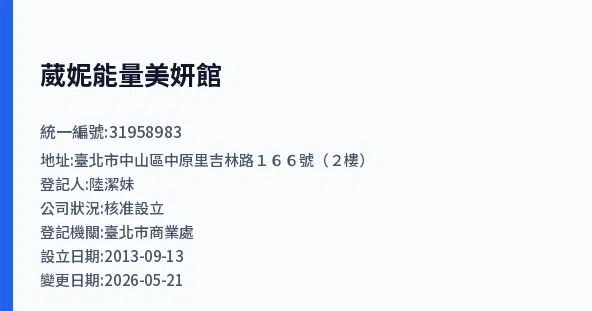 葳妮能量美妍館的照片-統編 31958983(臺北市) 公司登記資料與營業項目詳細圖表