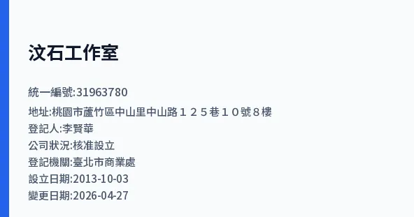 汶石工作室的照片-統編 31963780(桃園市) 公司登記資料與營業項目詳細圖表