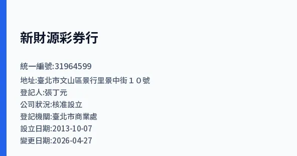 新財源彩券行的照片-統編 31964599(臺北市) 公司登記資料與營業項目詳細圖表