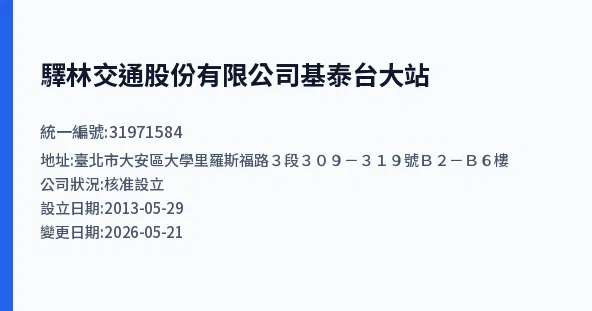 驛林交通股份有限公司基泰台大站的照片-統編 31971584(臺北市) 公司登記資料與營業項目詳細圖表