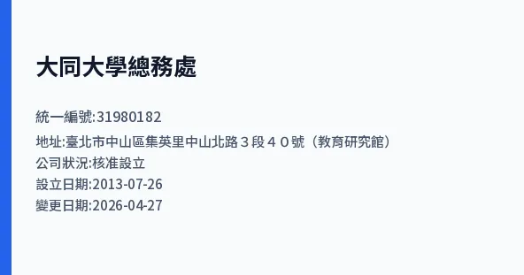 大同大學總務處的照片-統編 31980182(臺北市) 公司登記資料與營業項目詳細圖表
