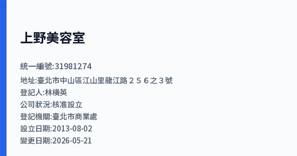 上野美容室的照片-統編 31981274(臺北市) 公司登記資料與營業項目詳細圖表