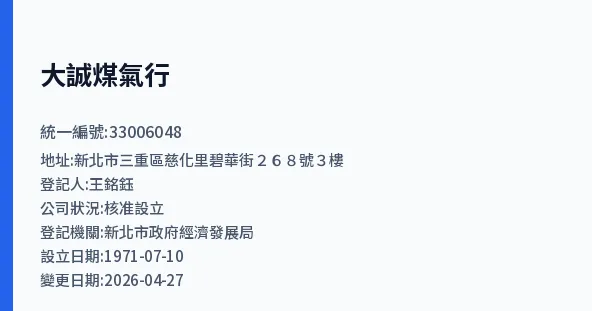 大誠煤氣行的照片-統編 33006048(新北市) 公司登記資料與營業項目詳細圖表