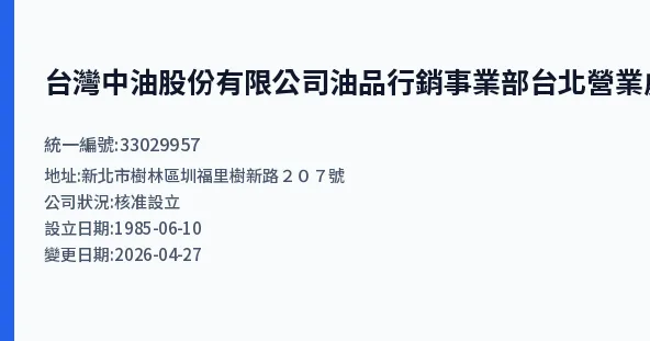 台灣中油股份有限公司油品行銷事業部台北營業處樹林加油站的照片-統編 33029957(新北市) 公司登記資料與營業項目詳細圖表