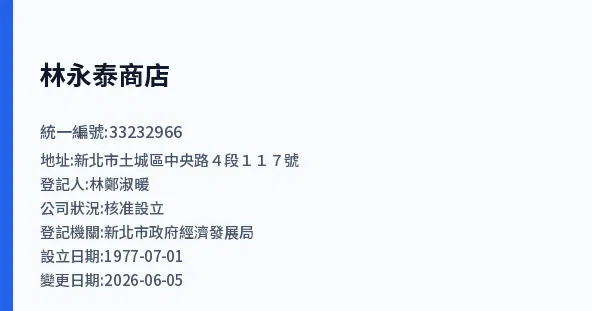 林永泰商店的照片-統編 33232966(新北市) 公司登記資料與營業項目詳細圖表