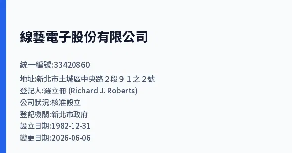 線藝電子股份有限公司的照片-統編 33420860(新北市) 公司登記資料與營業項目詳細圖表