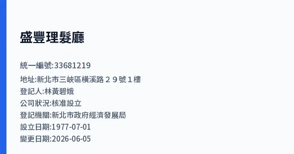 盛豐理髮廳的照片-統編 33681219(新北市) 公司登記資料與營業項目詳細圖表