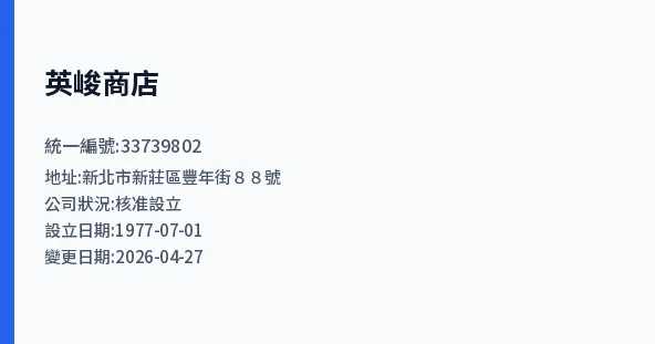 英峻商店的照片-統編 33739802(新北市) 公司登記資料與營業項目詳細圖表