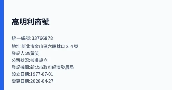 高明利商號的照片-統編 33766878(新北市) 公司登記資料與營業項目詳細圖表