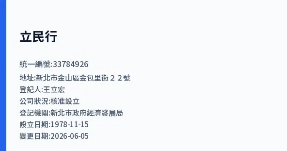 立民行的照片-統編 33784926(新北市) 公司登記資料與營業項目詳細圖表