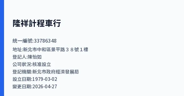 隆祥計程車行的照片-統編 33786348(新北市) 公司登記資料與營業項目詳細圖表