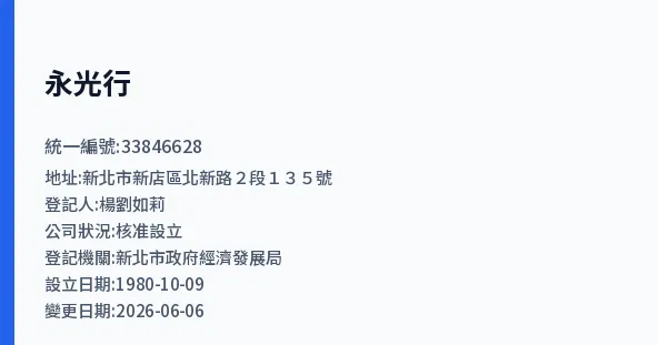 永光行的照片-統編 33846628(新北市) 公司登記資料與營業項目詳細圖表