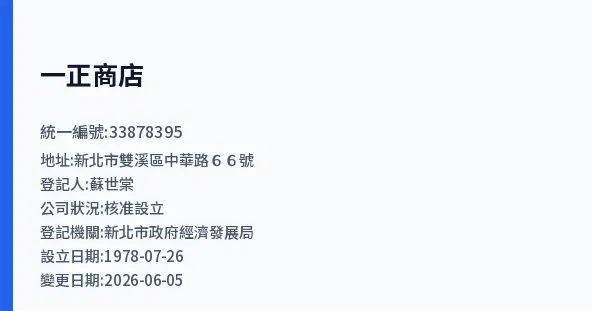 一正商店的照片-統編 33878395(新北市) 公司登記資料與營業項目詳細圖表