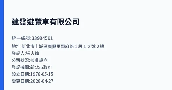 建發遊覽車有限公司的照片-統編 33984591(新北市) 公司登記資料與營業項目詳細圖表