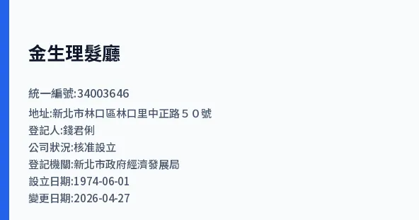 金生理髮廳的照片-統編 34003646(新北市) 公司登記資料與營業項目詳細圖表