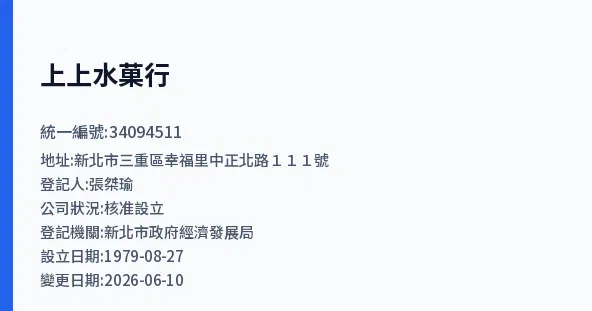 上上水菓行的照片-統編 34094511(新北市) 公司登記資料與營業項目詳細圖表