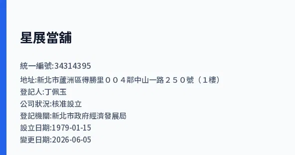 星展當舖的照片-統編 34314395(新北市) 公司登記資料與營業項目詳細圖表