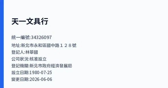 天一文具行的照片-統編 34326097(新北市) 公司登記資料與營業項目詳細圖表