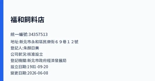 福和飼料店的照片-統編 34357513(新北市) 公司登記資料與營業項目詳細圖表