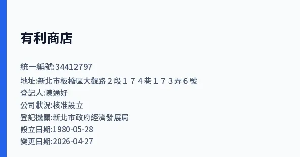 有利商店的照片-統編 34412797(新北市) 公司登記資料與營業項目詳細圖表