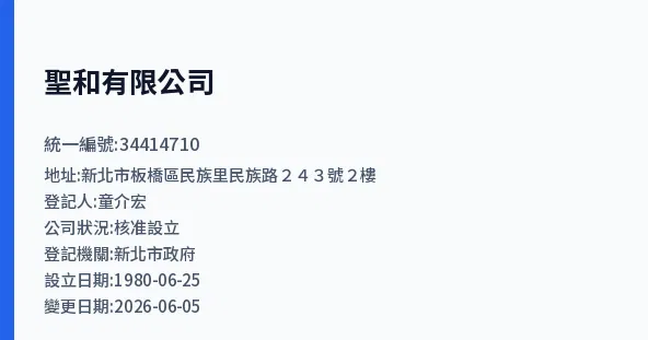 聖和有限公司的照片-統編 34414710(新北市) 公司登記資料與營業項目詳細圖表