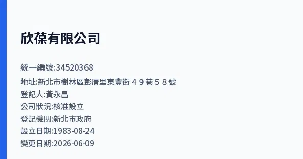 欣葆有限公司的照片-統編 34520368(新北市) 公司登記資料與營業項目詳細圖表