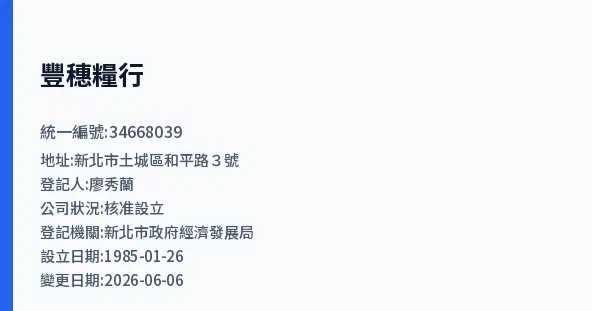 豐穗糧行的照片-統編 34668039(新北市) 公司登記資料與營業項目詳細圖表