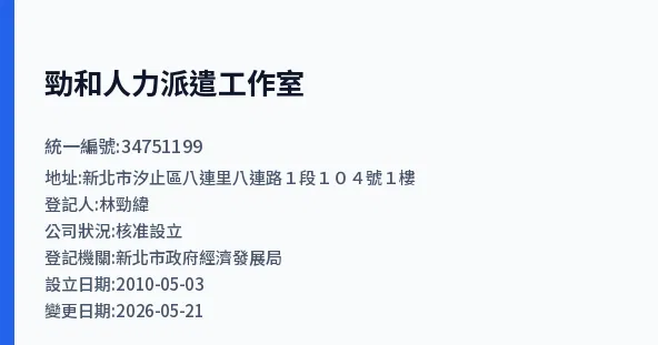 勁和人力派遣工作室的照片-統編 34751199(新北市) 公司登記資料與營業項目詳細圖表
