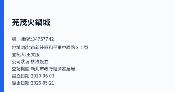 芫茂火鍋城的照片-統編 34757742(新北市) 公司登記資料與營業項目詳細圖表