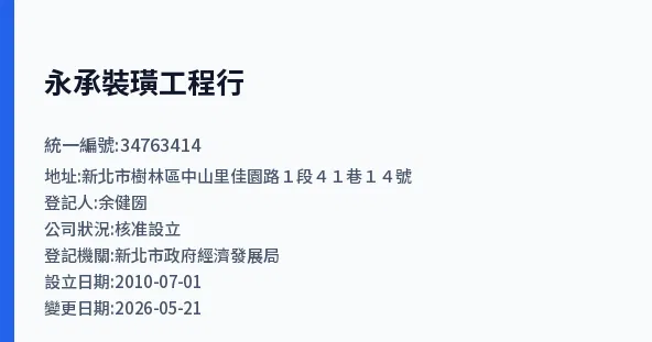 永承裝璜工程行的照片-統編 34763414(新北市) 公司登記資料與營業項目詳細圖表