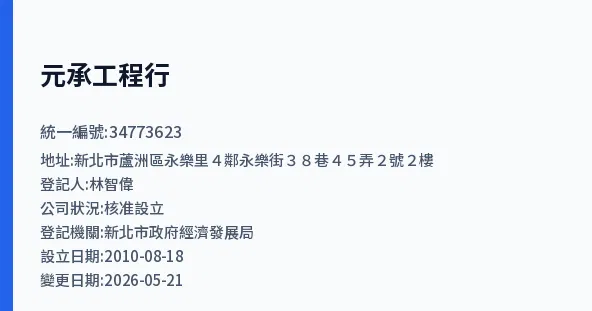 元承工程行的照片-統編 34773623(新北市) 公司登記資料與營業項目詳細圖表