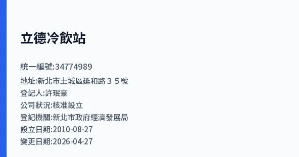 立德冷飲站的照片-統編 34774989(新北市) 公司登記資料與營業項目詳細圖表