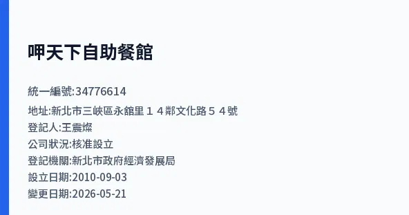 呷天下自助餐館的照片-統編 34776614(新北市) 公司登記資料與營業項目詳細圖表
