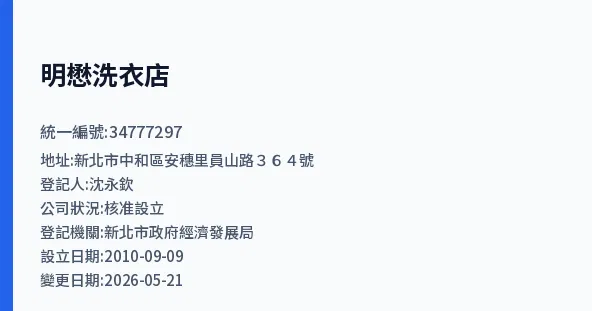 明懋洗衣店的照片-統編 34777297(新北市) 公司登記資料與營業項目詳細圖表