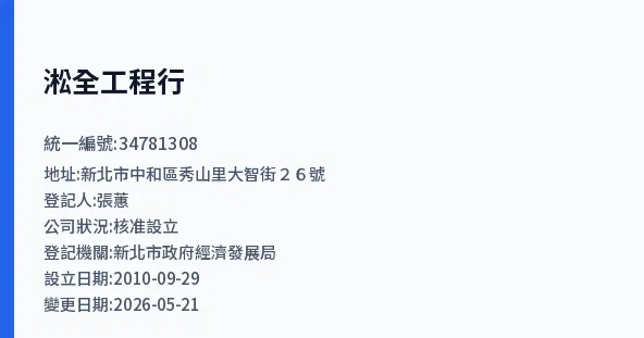 淞全工程行的照片-統編 34781308(新北市) 公司登記資料與營業項目詳細圖表