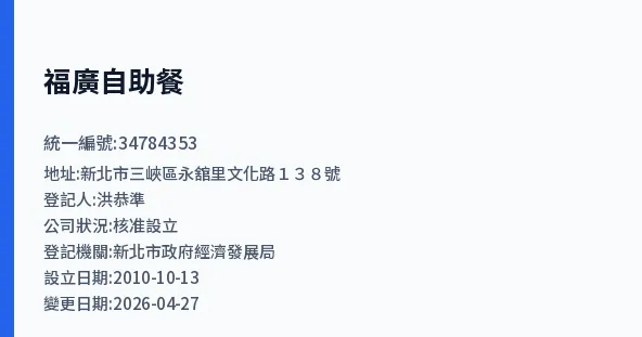 福廣自助餐的照片-統編 34784353(新北市) 公司登記資料與營業項目詳細圖表
