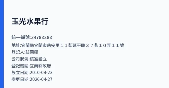 玉光水果行的照片-統編 34788288(宜蘭縣) 公司登記資料與營業項目詳細圖表