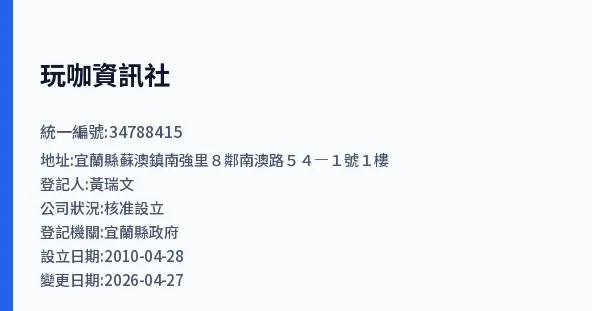 玩咖資訊社的照片-統編 34788415(宜蘭縣) 公司登記資料與營業項目詳細圖表