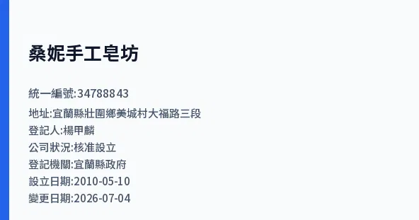 桑妮手工皂坊的照片-統編 34788843(宜蘭縣) 公司登記資料與營業項目詳細圖表