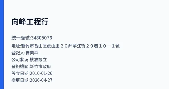 向峰工程行的照片-統編 34805076(新竹市) 公司登記資料與營業項目詳細圖表