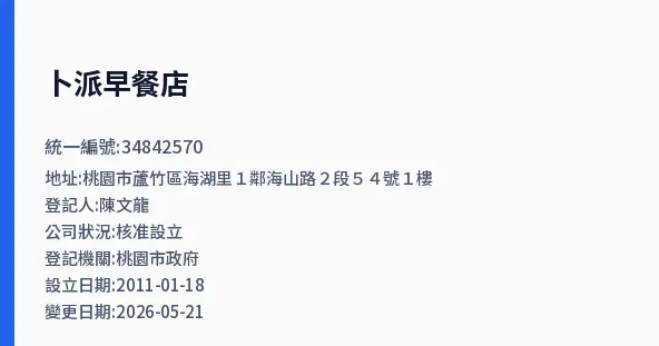 卜派早餐店的照片-統編 34842570(桃園市) 公司登記資料與營業項目詳細圖表