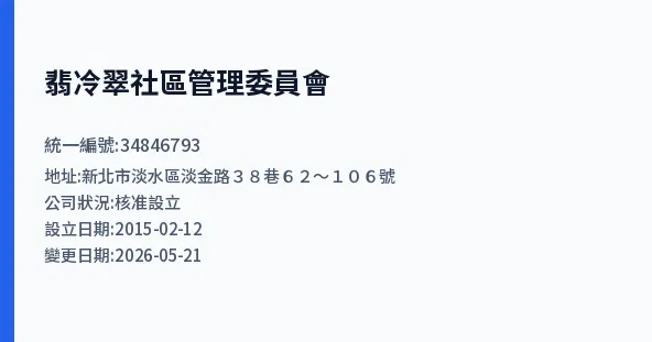 翡冷翠社區管理委員會的照片-統編 34846793(新北市) 公司登記資料與營業項目詳細圖表