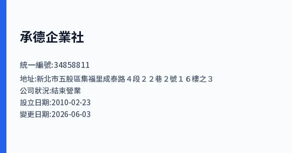 承德企業社的照片-統編 34858811(新北市) 公司登記資料與營業項目詳細圖表