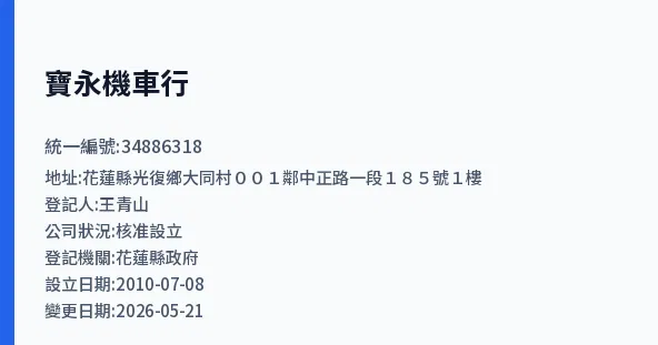 寶永機車行的照片-統編 34886318(花蓮縣) 公司登記資料與營業項目詳細圖表