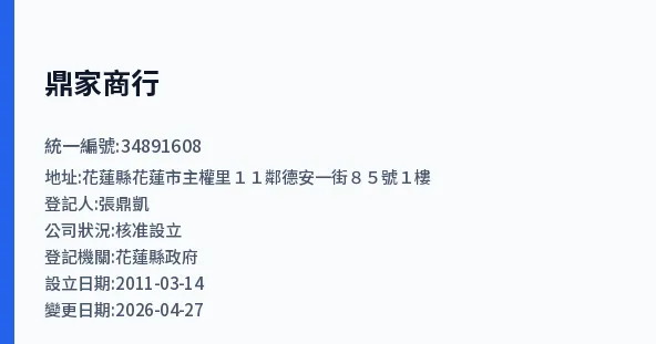 鼎家商行的照片-統編 34891608(花蓮縣) 公司登記資料與營業項目詳細圖表