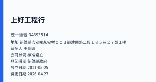 上好工程行的照片-統編 34893514(花蓮縣) 公司登記資料與營業項目詳細圖表